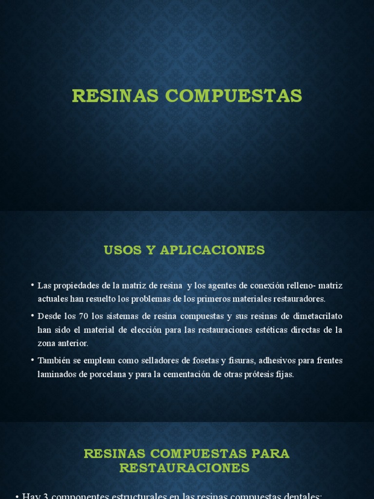 Resinas Compuestas: Usos y Composición | PDF | Compuesto Dental | Polímeros