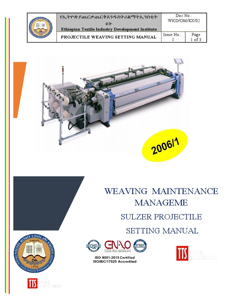 Sulzer Projectile Weaving Manual | PDF