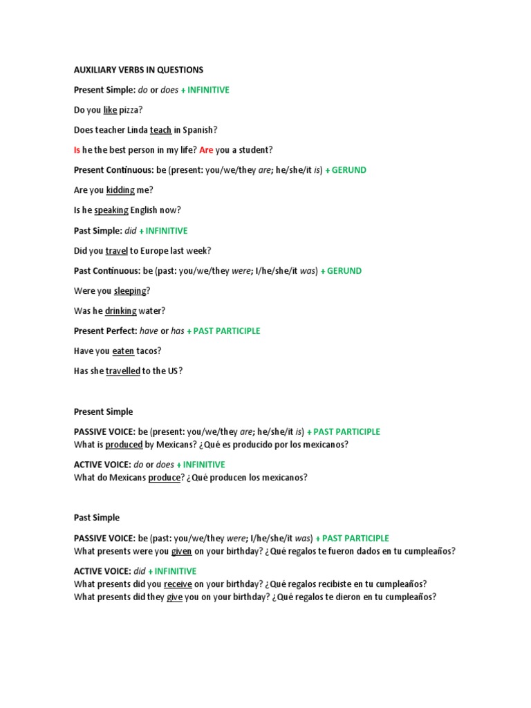 Auxiliary Verbs in Questions | PDF