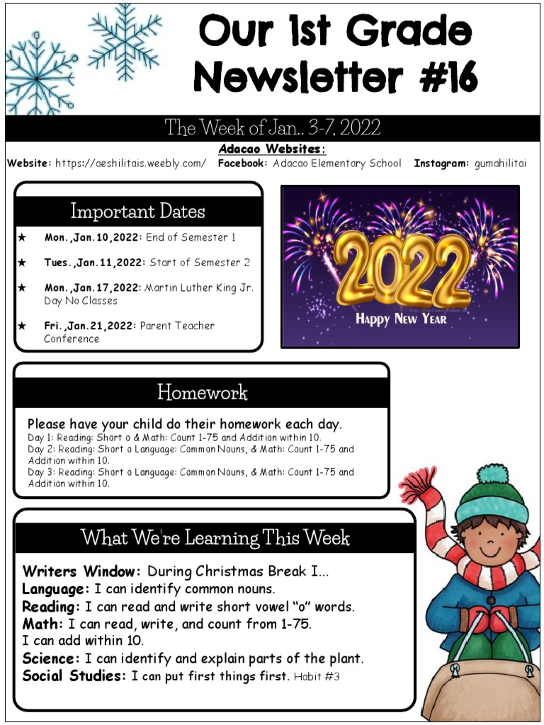 First Grade Newsletter 16 | PDF