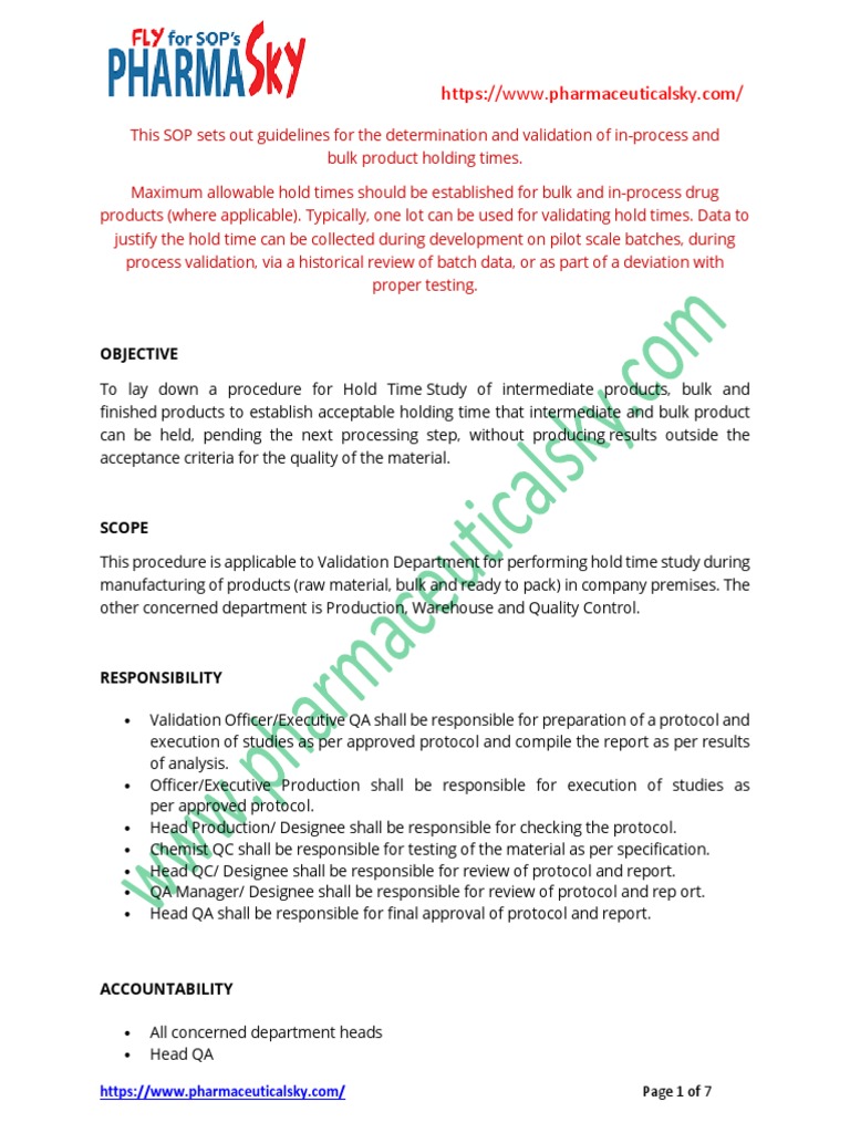SOP For Hold Time Study | PDF | Tablet (Pharmacy) | Chemical Substances