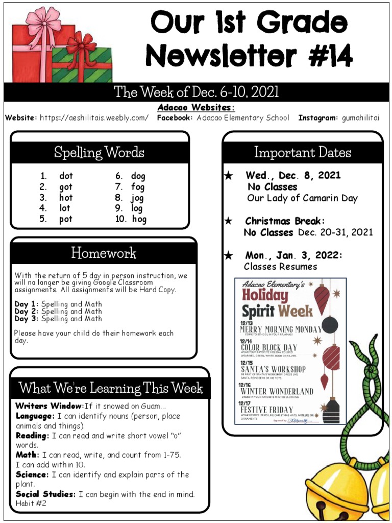 First Grade Newsletter 14 1 | PDF