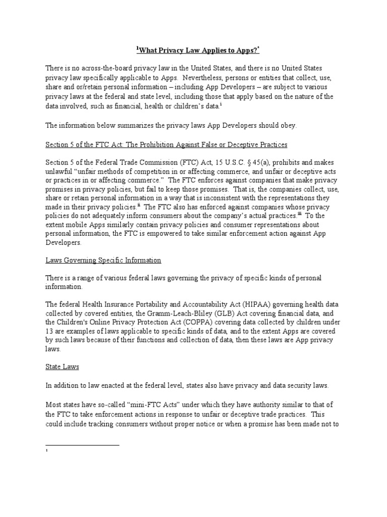 What Privacy Law Applies To Apps? | PDF | Federal Trade Commission ...