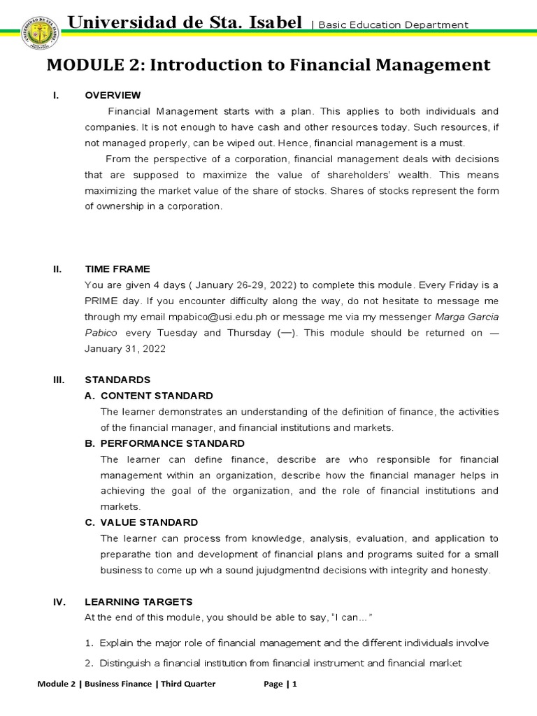 MODULE 2: Introduction To Financial Management | PDF | Banks ...