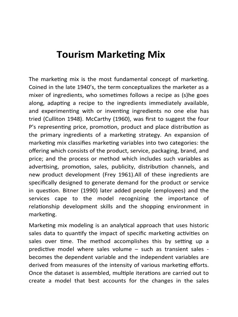 Tourism Marketing Mix | PDF | Marketing | Tourism