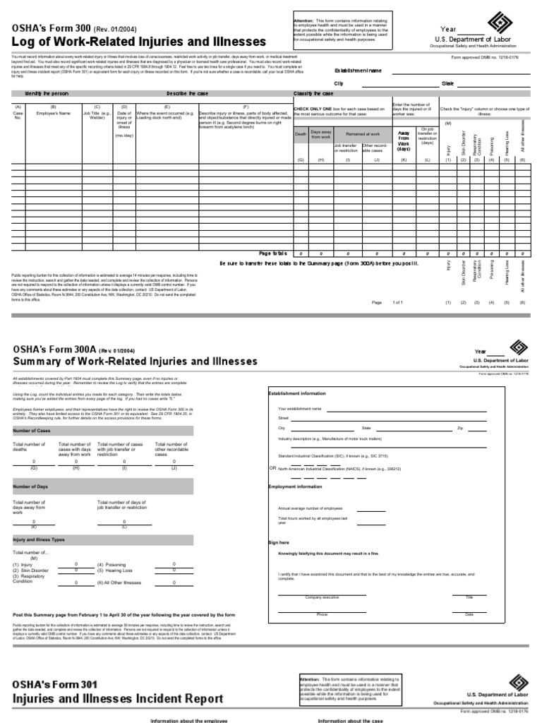 Log of Work-Related Injuries and Illnesses: OSHA's Form 300 | PDF ...