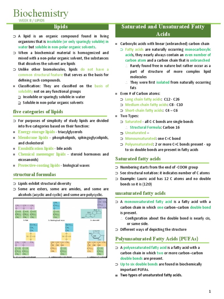 Biochemistry Week 8 - Lipids | PDF | Fat | Lipid