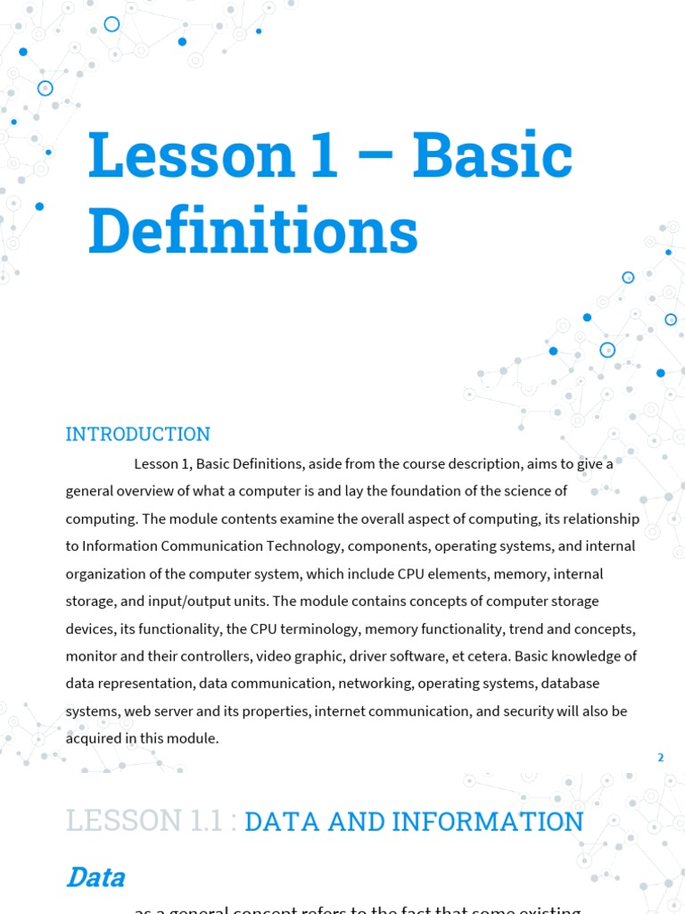 Basic computer definitions lesson | PDF | Computer Data Storage ...