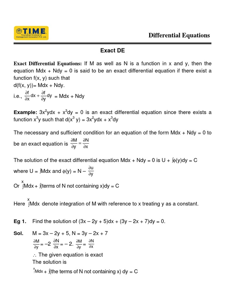 Exact Differential Equations | PDF