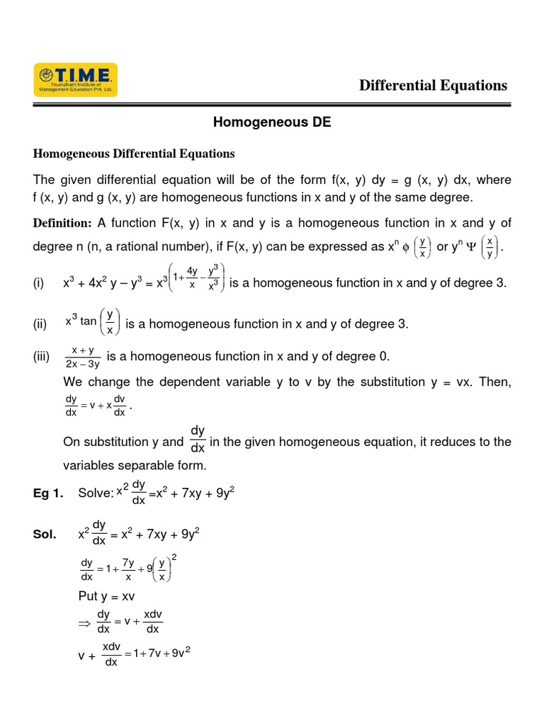 Differential Equations: Homogeneous DE | Download Free PDF ...