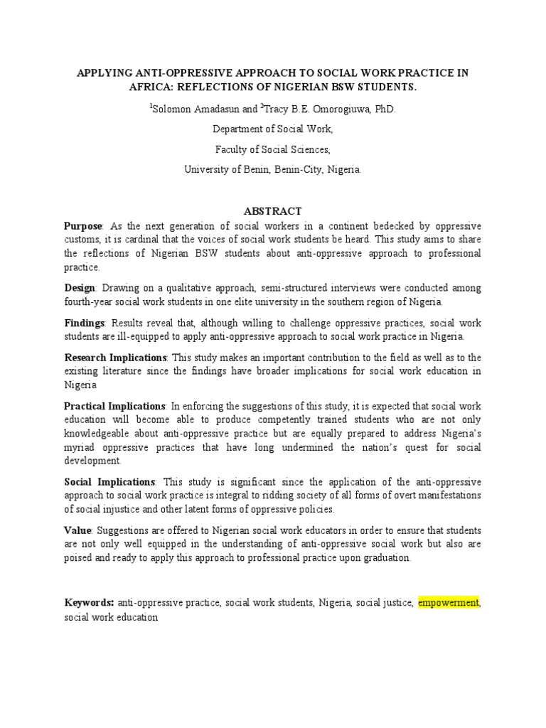 Anti-Oppressive PUBLISHED | PDF | Social Work | Evaluation