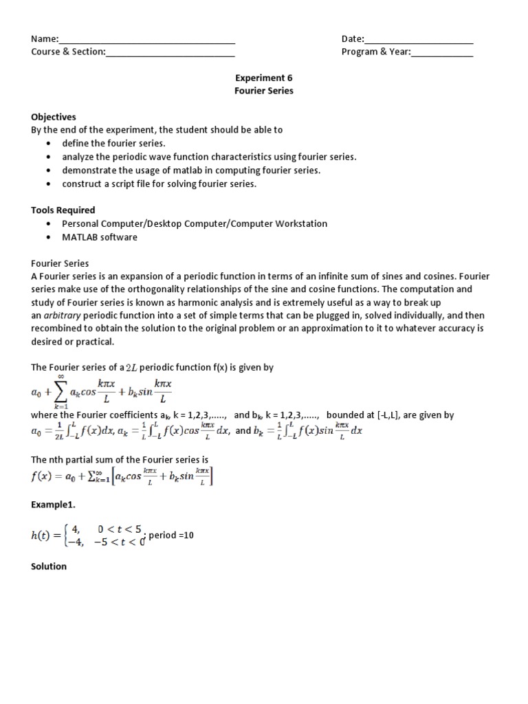 Experiment 6 - Fourier Series | PDF | Fourier Series | Fourier Transform
