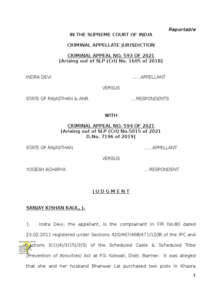 Indra Devi v. State of Rajasthan - Judgement - 23-Jul-2021 | PDF ...