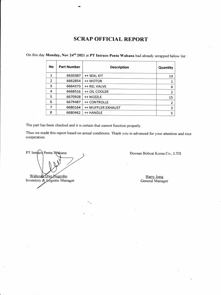 Scrap Official Report | PDF