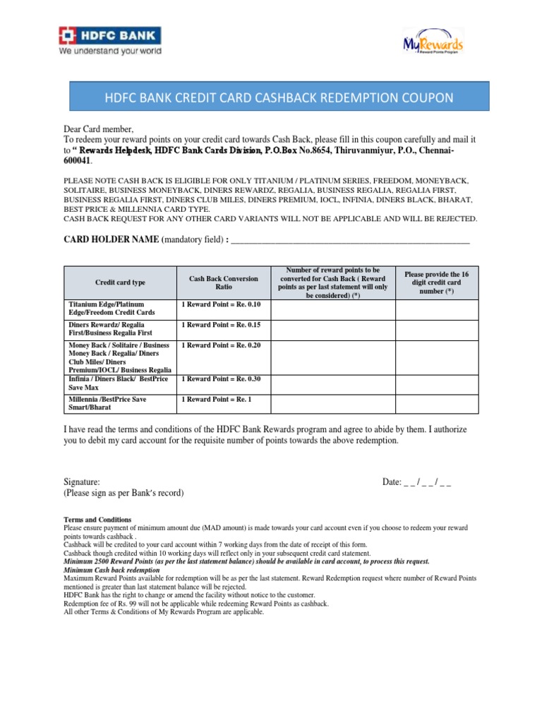 Cashback Redemption Form | PDF | Credit Card | Economies