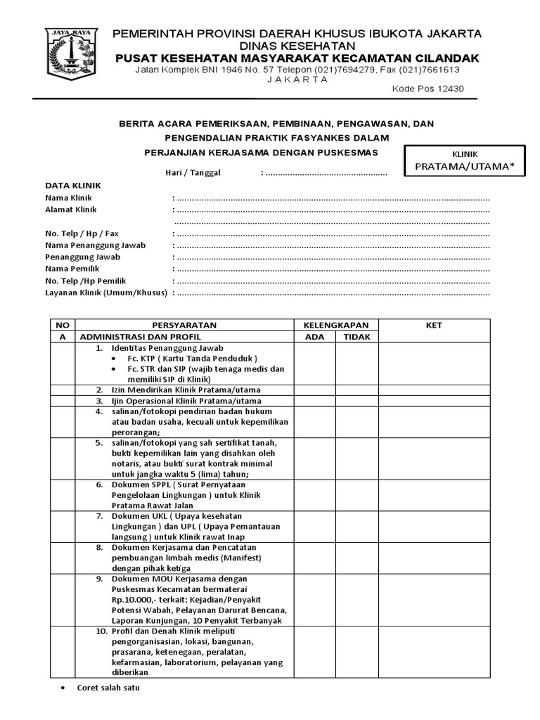 Form Pembinaan Klinik Cilandak | PDF