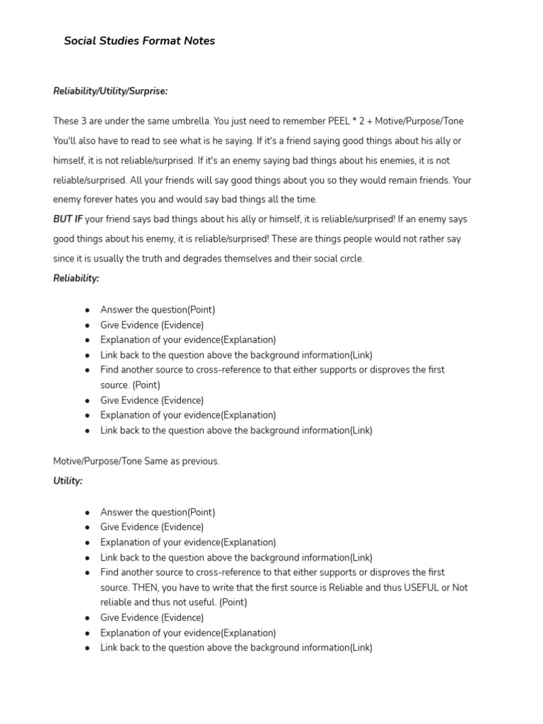 Social Studies Format Notes: Reliability/Utility/Surprise | PDF | Cognition