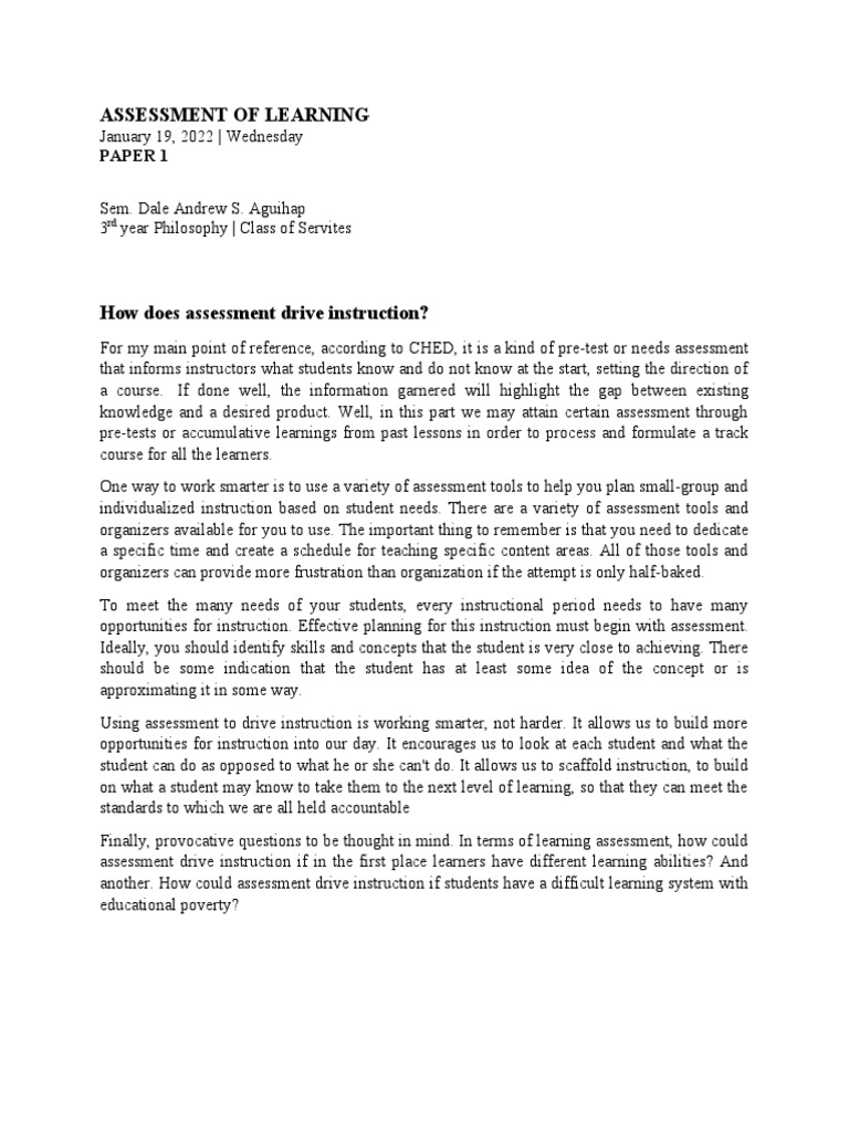 Assessment of Learning 1 | PDF