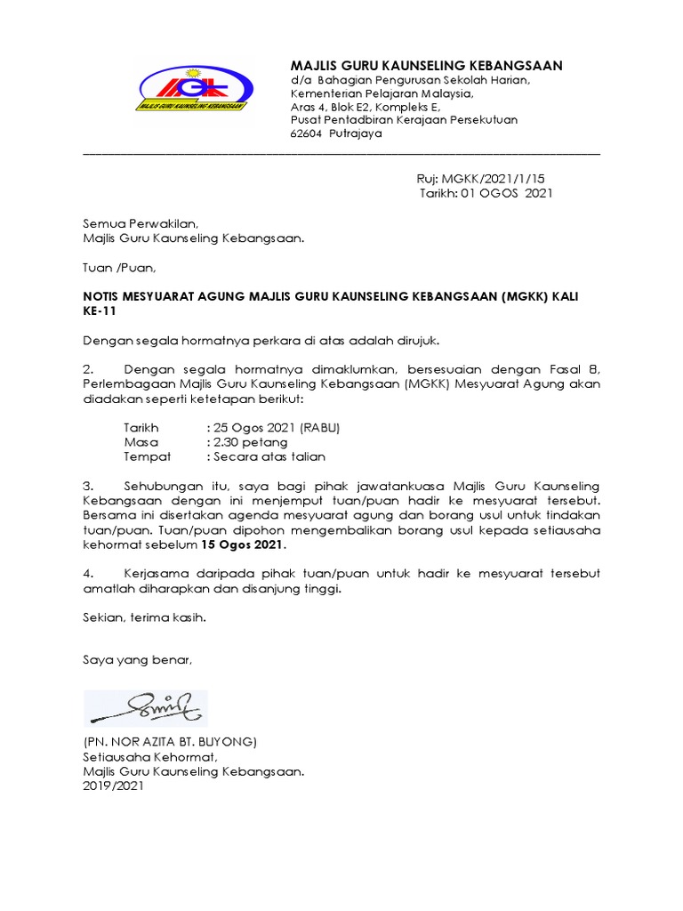 Notis Mesyuarat Agm MGKK 2021 | PDF