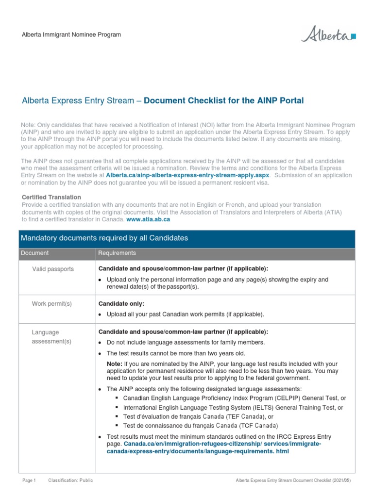 AINP Portal Document Checklist | PDF | Employment | International ...