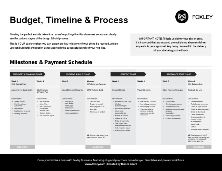Budget, Timeline & Process: Milestones & Payment Schedule | PDF ...