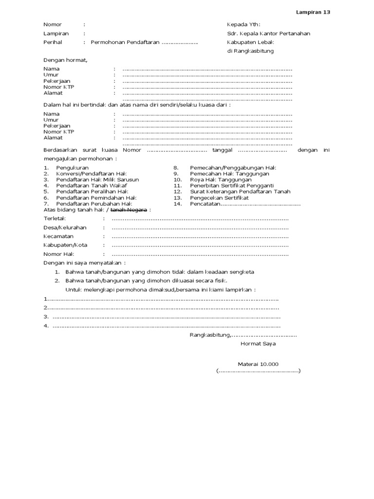 Lampiran 13 Permohonan BPN | PDF