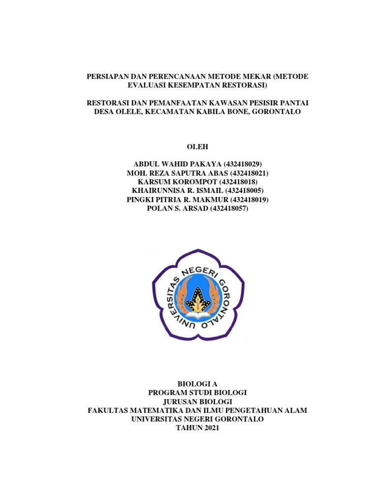 Kelompok Iii MSDP Restorasi Pantai Olele | PDF