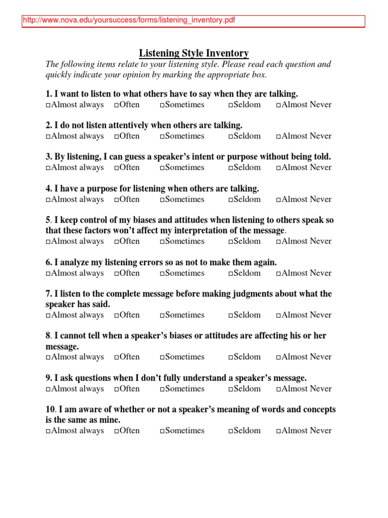 Listening Style Inventory | PDF | Communication | Neuropsychological ...