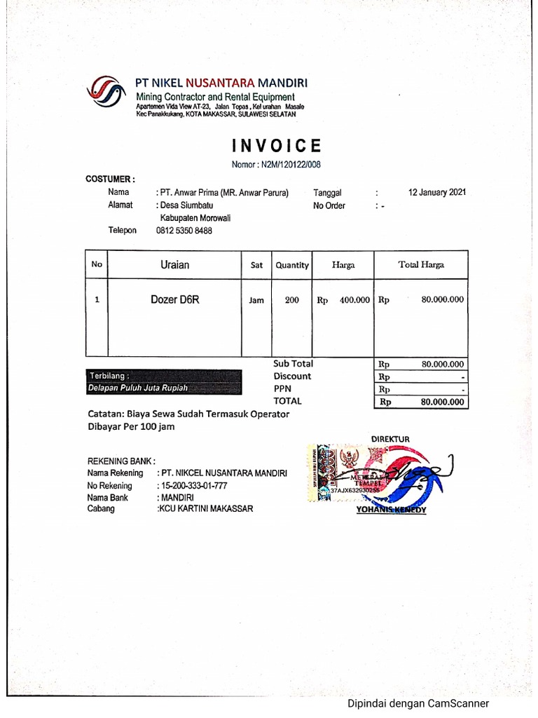 Invoice Rental Dozer 200 Jam - 1 | PDF