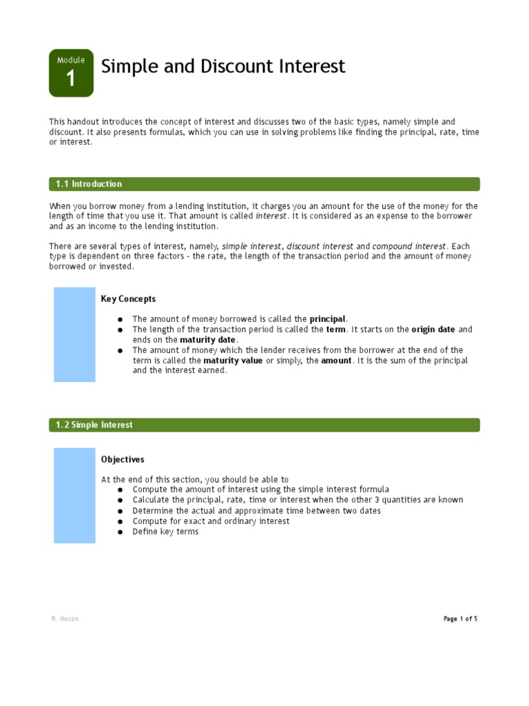 Simple and Discount Interest: Key Concepts | PDF | Promissory Note ...