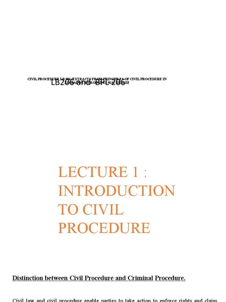 Civil Procedure Lecture 1 | PDF | Legal Remedy | Summons