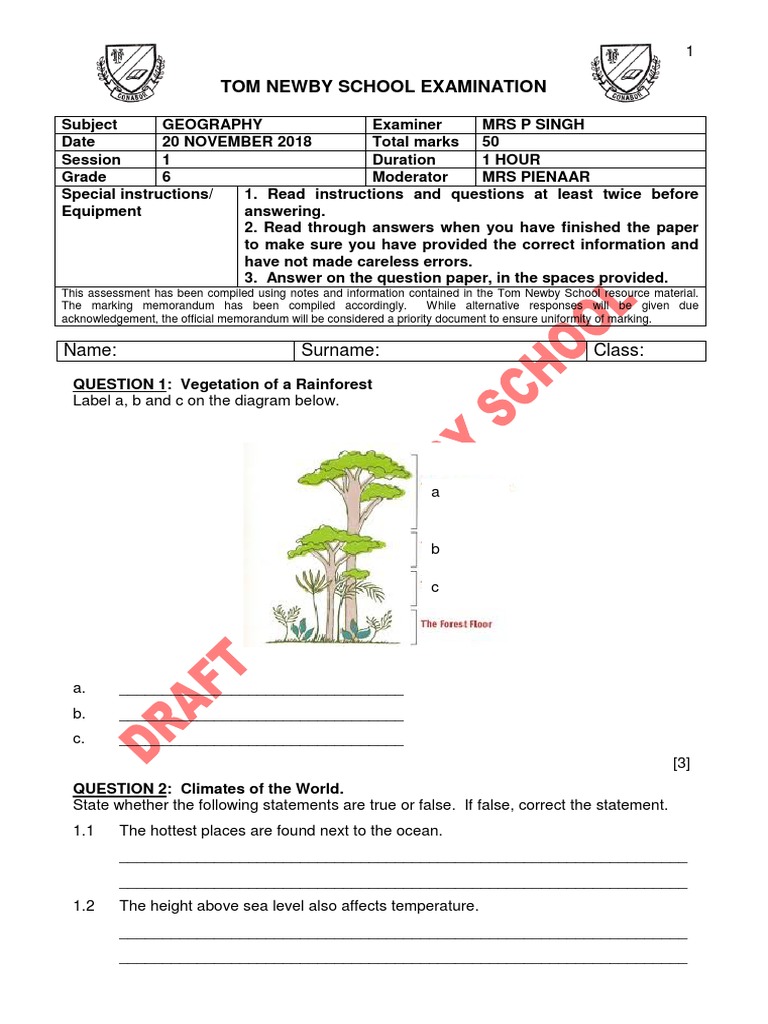 Grade 6 Geography Exam Nov 2018 Watermark | PDF | Desert | Rainforest