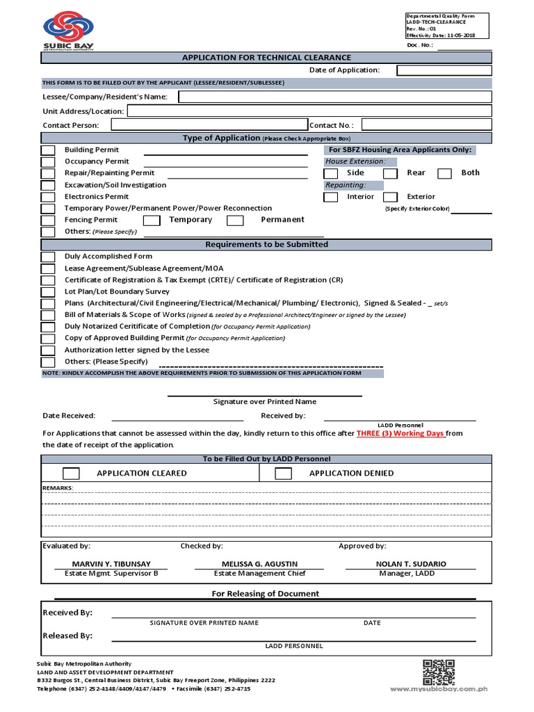LADD Technical Clearance Form - Housing (EMD) | PDF | Lease