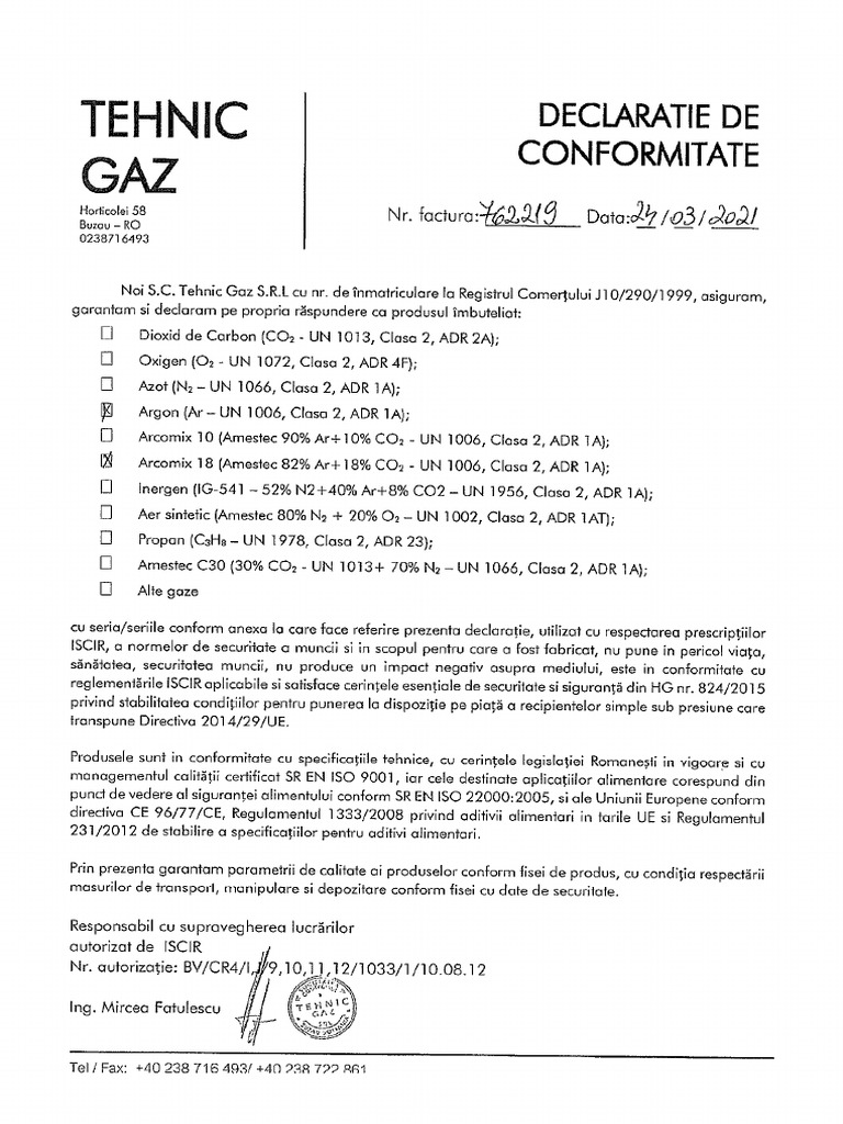 Certificate - Gas - I1 & M21 | PDF