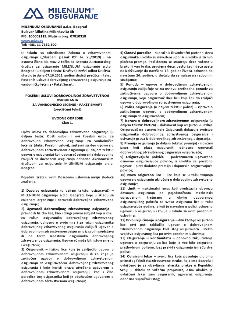 Posebni Uslovi Dzo Paket Smart Mios | PDF