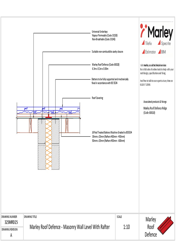 325MRD25 - Marley Roof Defence - Masonry Wall Level With Rafter | PDF