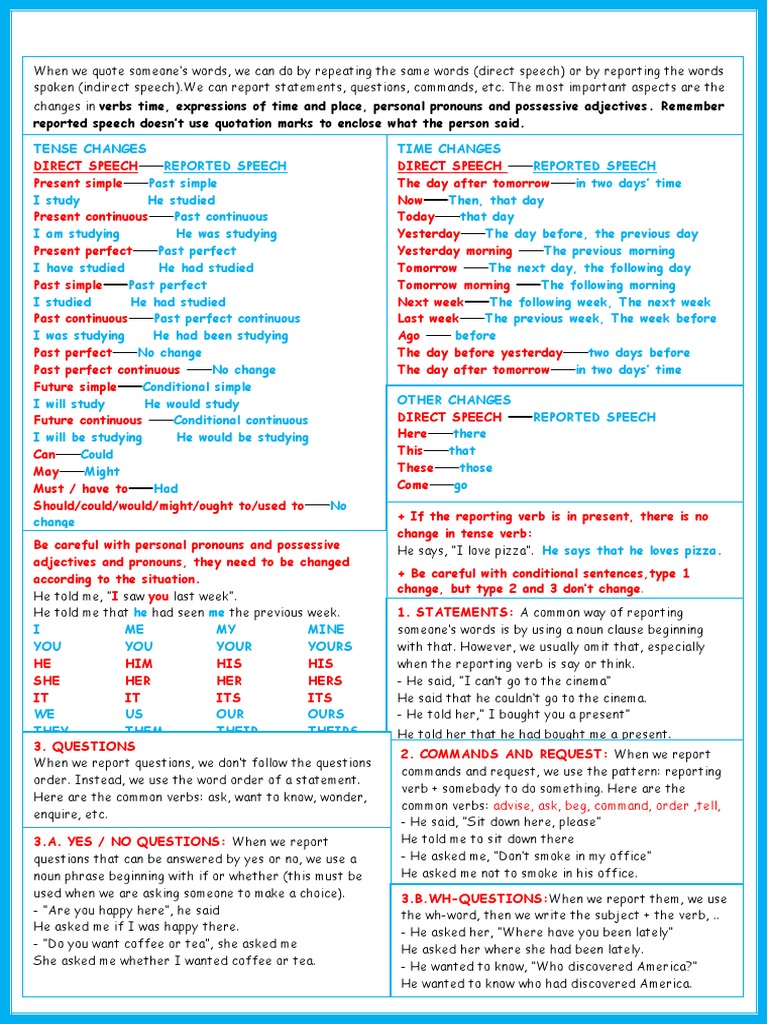 Reported Speech Exercises and Answer Key | PDF | Verb | Semantic Units