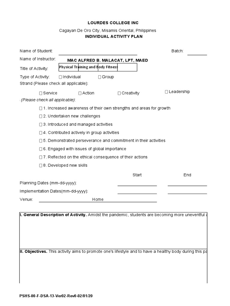Individual Activity Plan Consent | PDF | Risk
