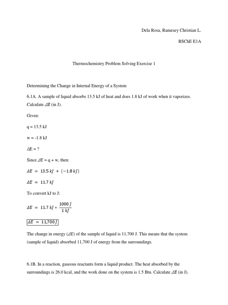 Thermochemistry Problem Solving | PDF | Mole (Unit) | Enthalpy