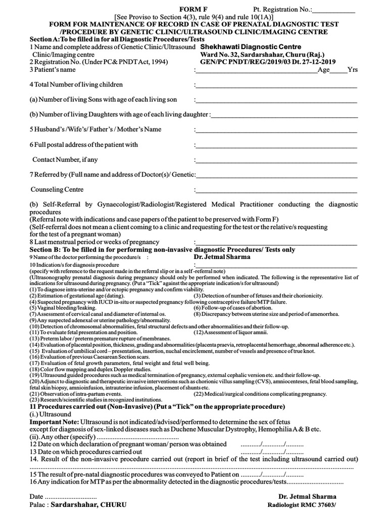 Shekhawati Form - F | PDF | Fetus | Pregnancy