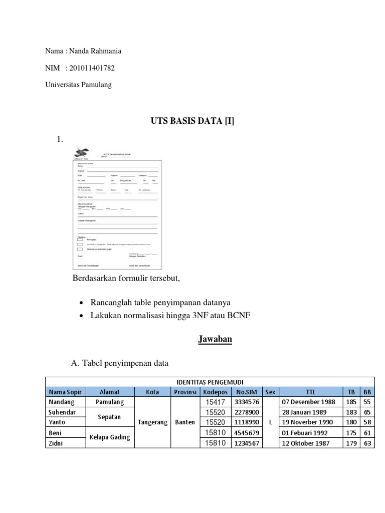 Normalisasi Basis Data UTS | PDF
