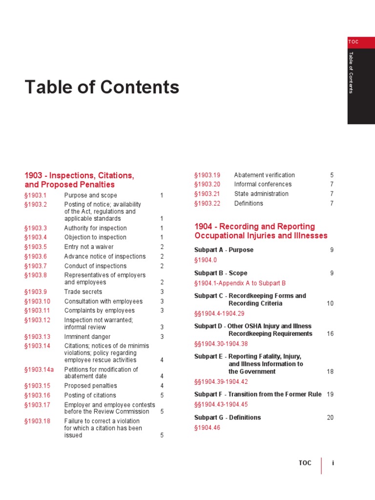 OHSA Table of Content-1910 | Download Free PDF | Occupational Safety ...