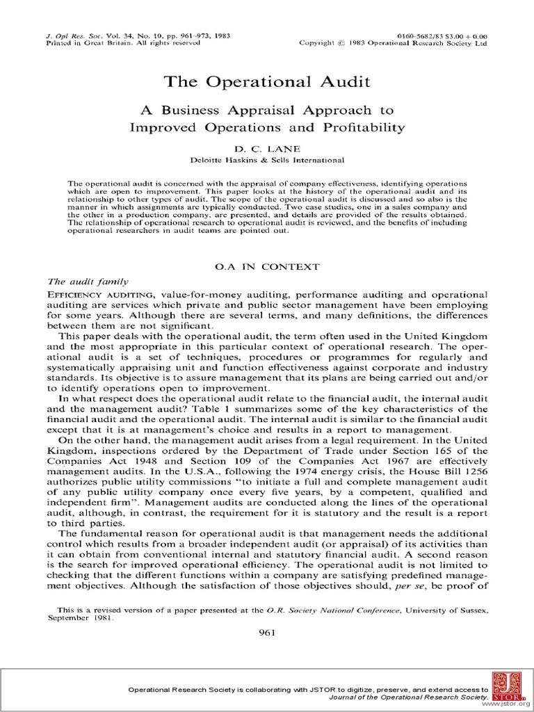 The Operational Audit A Business Appraisal Approach To Improved ...