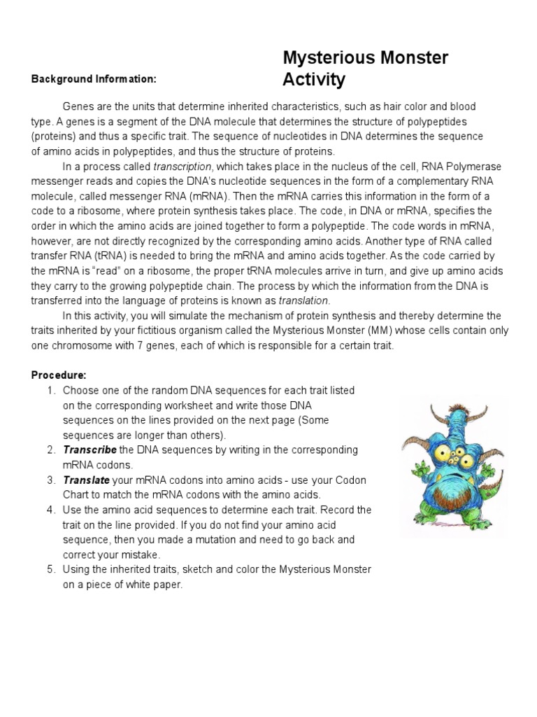 Protein Synthesis for Monster Traits | PDF | Rna | Proteins