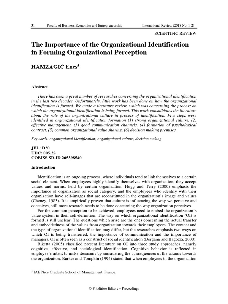 The Importance of The Organizational Identification in Forming ...