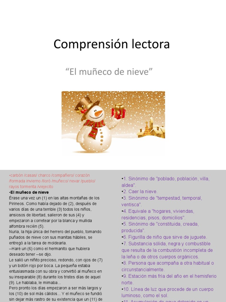 Comprensión Lectora - El Muñeco de Nieve | PDF | Nieve