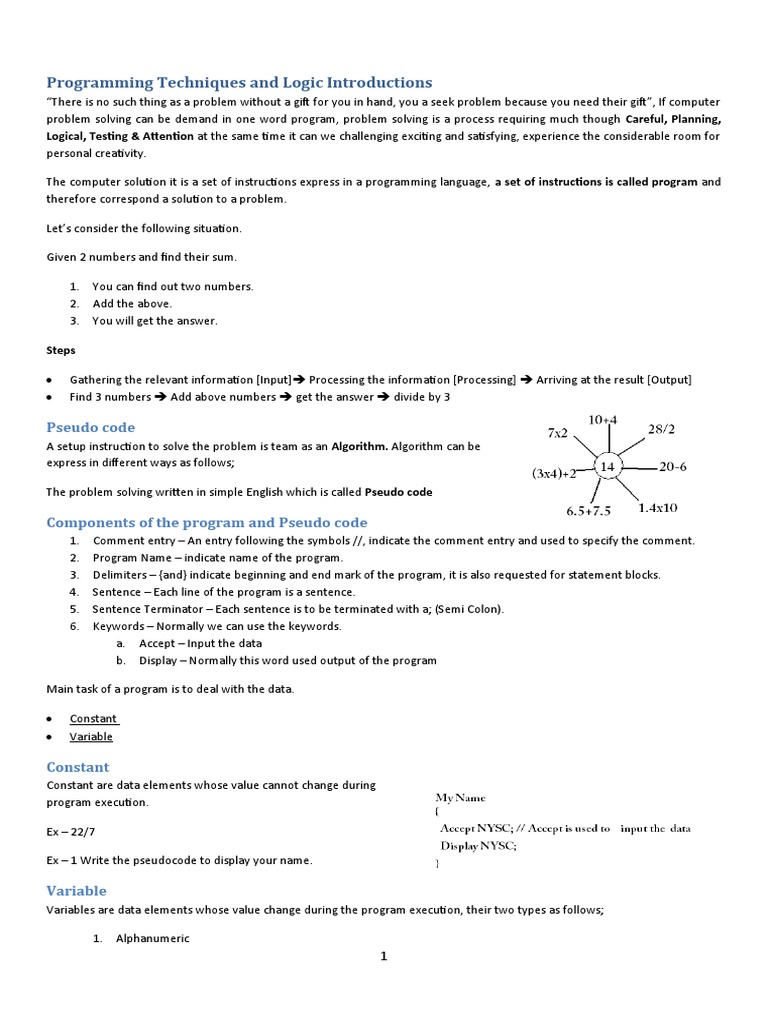 Programming Techniques and Logic Introductions | PDF | Control Flow ...