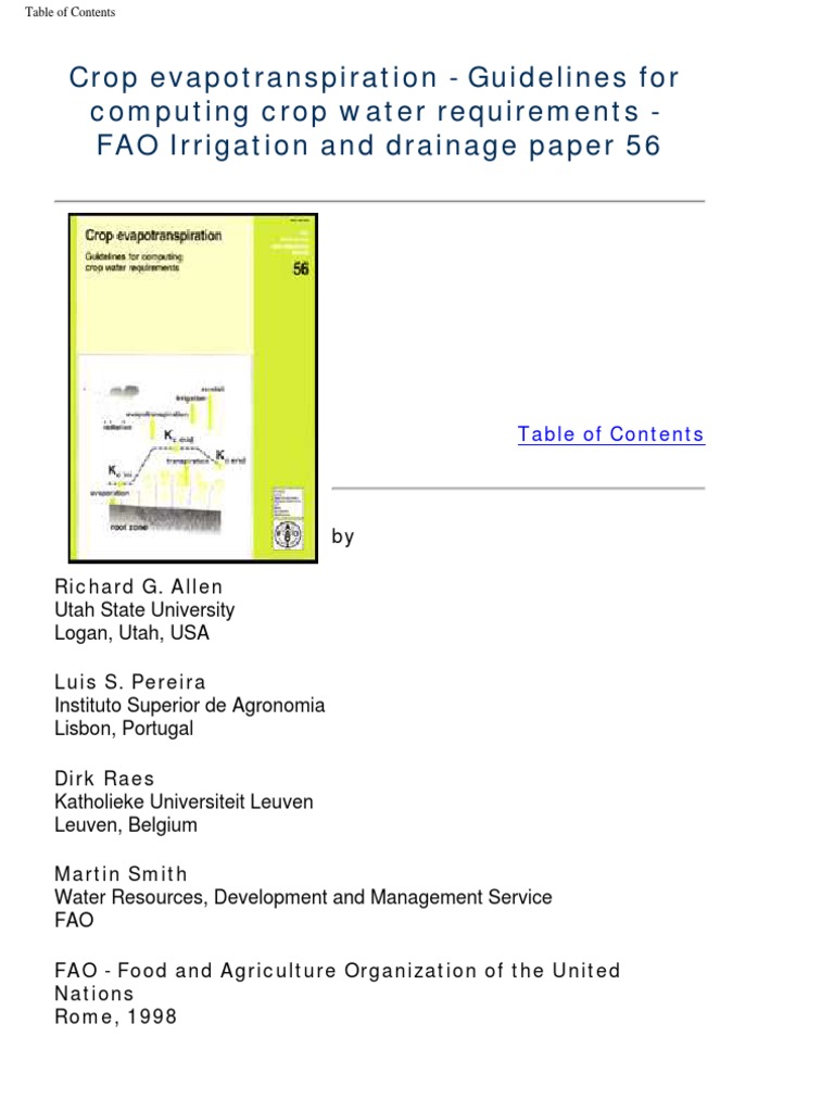 Crop Evapotranpiration-FAO Technical Paper 56 | PDF ...