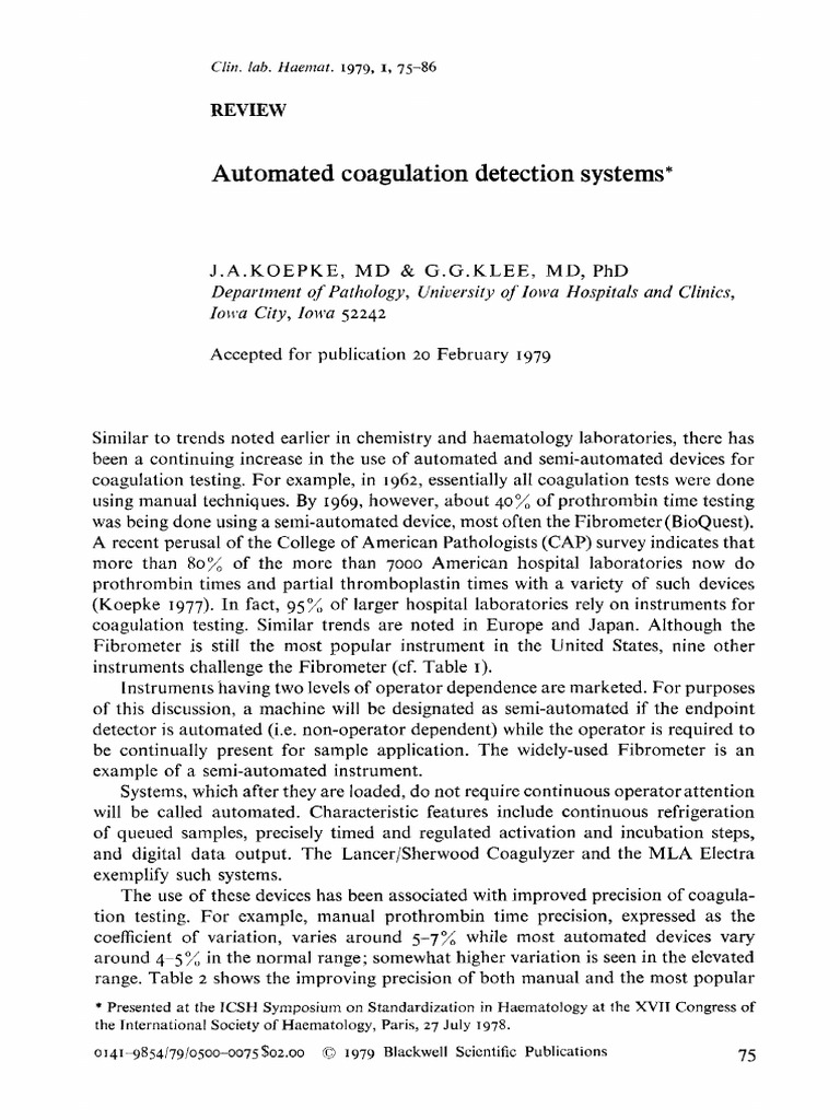 Automated Coagulation Detection Systems | Download Free PDF ...