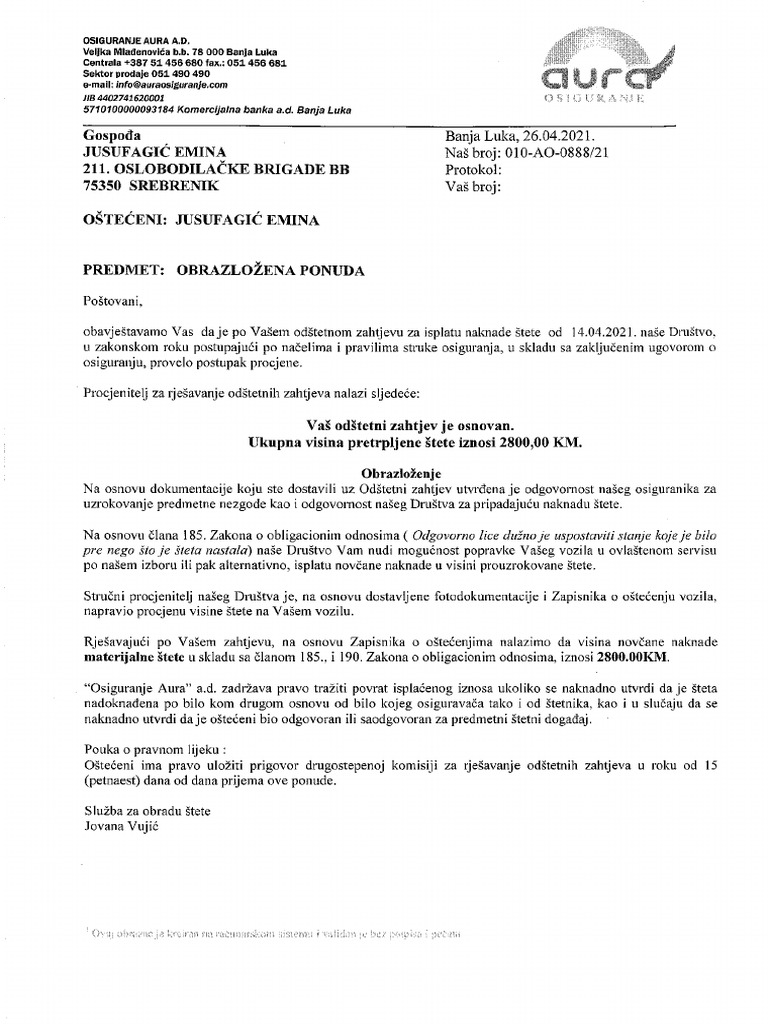 Odštetni Zahtjev | PDF